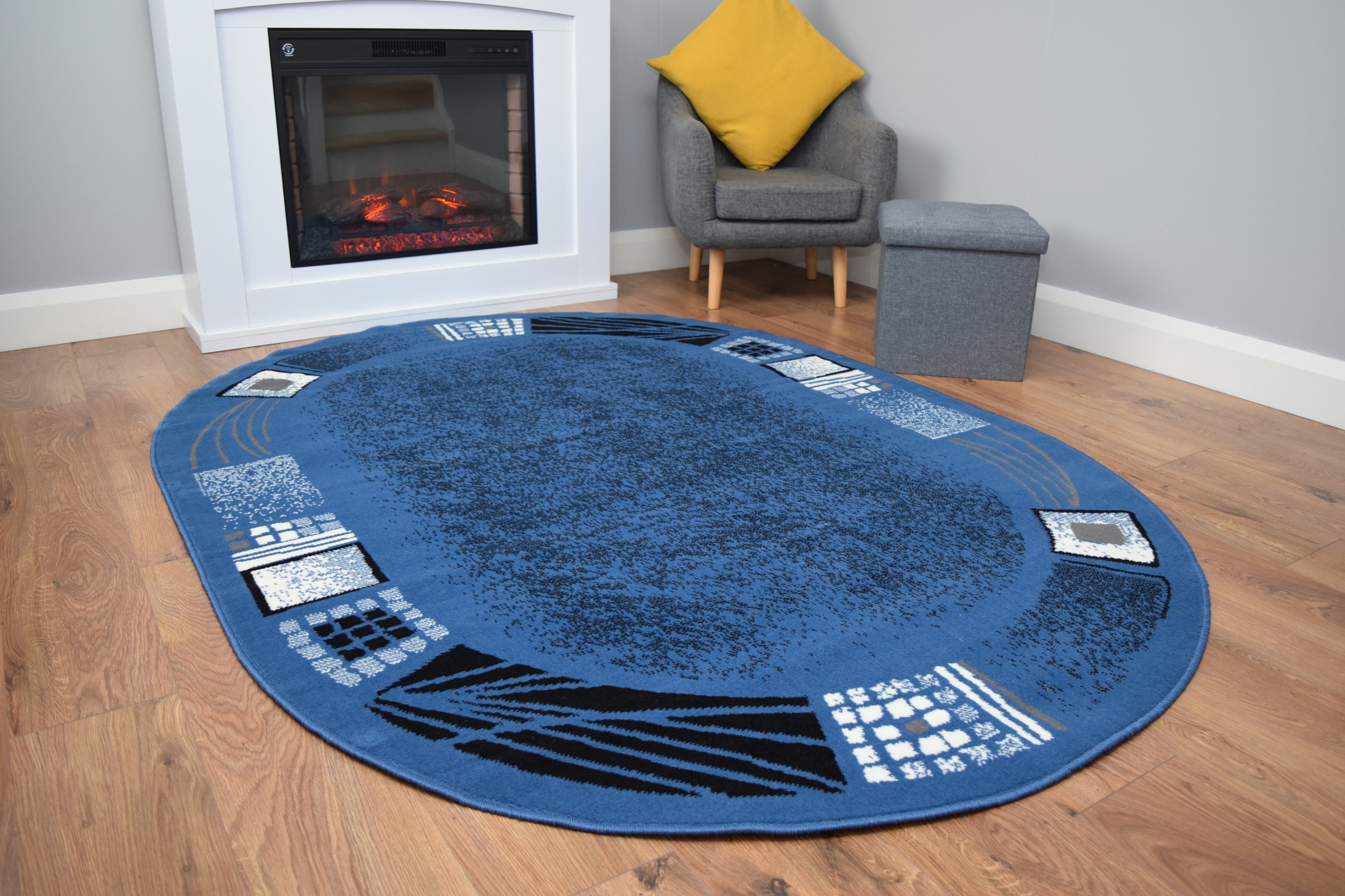 Luna Rug - Oval Range - Borders Blue – SuperRugStore